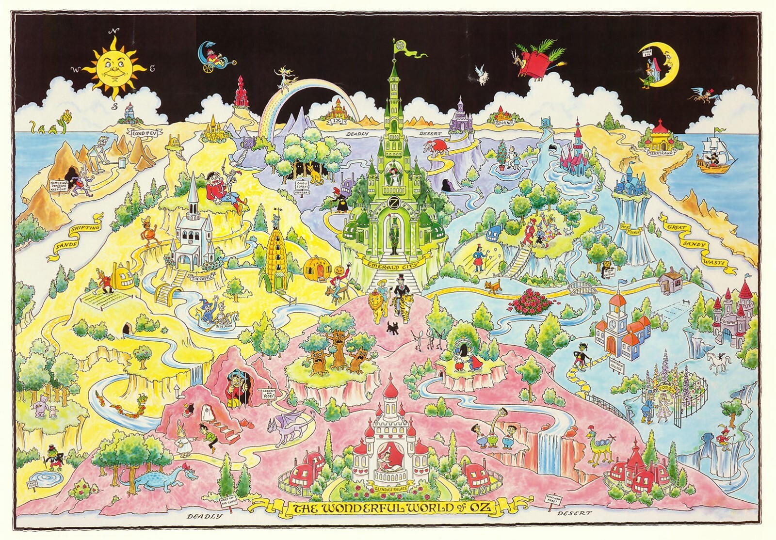 Pictorial Map Wizard World of Oz Wall Art Fantasy Poster Print Decor ...