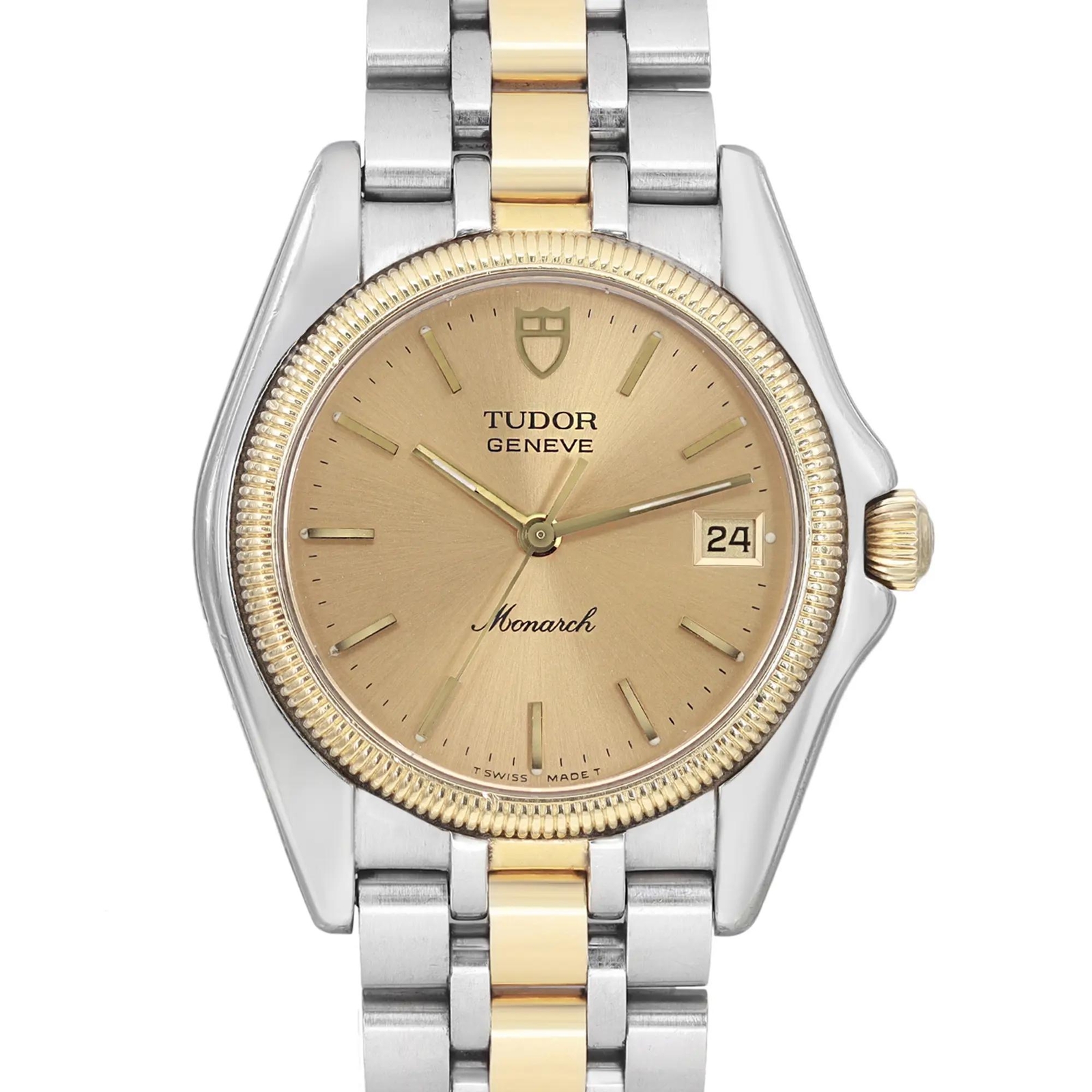 Tudor Geneve Monarch 34mm Steel 18K Gold Champagne Dial Quartz Mens ...