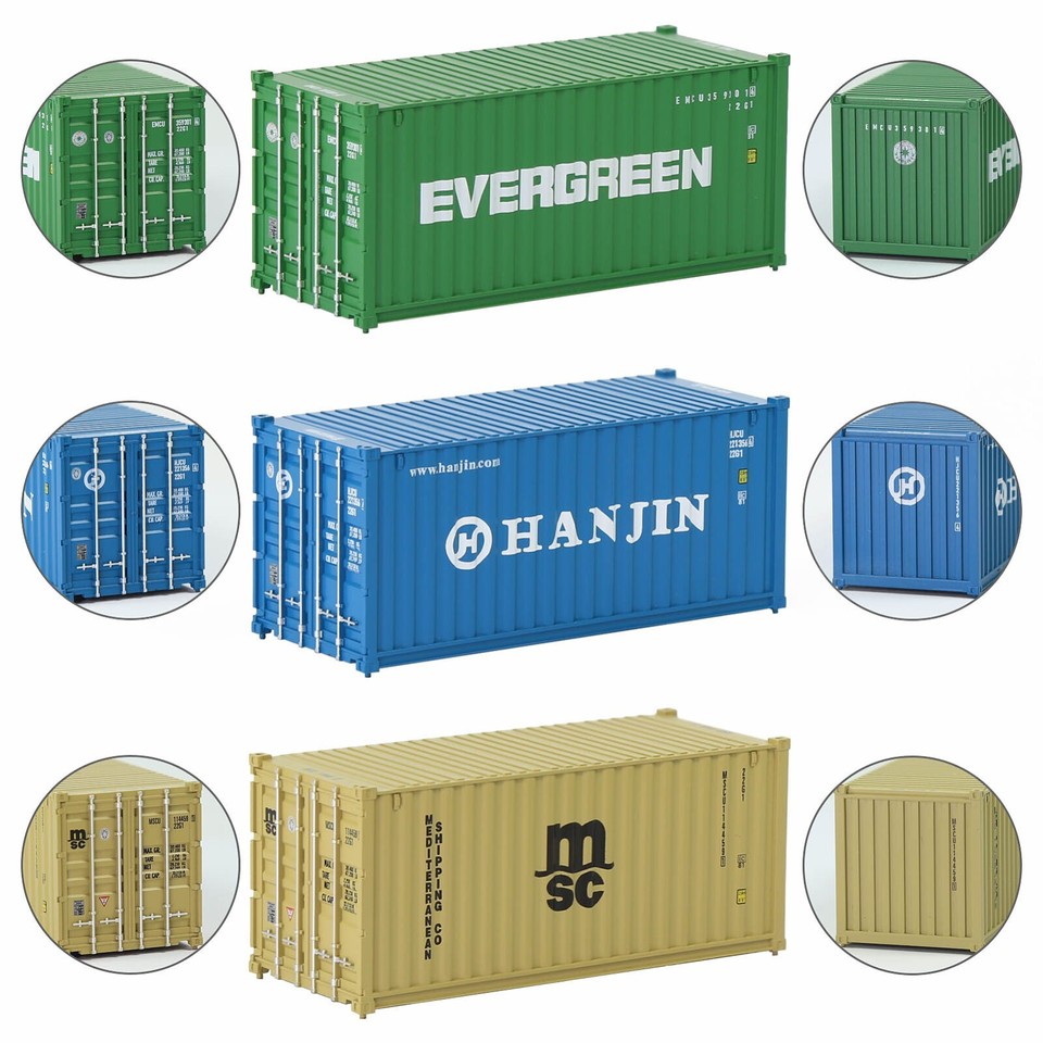 3pcs HO Scale 1:87 20ft Shipping Container 20' Cargo Box Model Railway ...