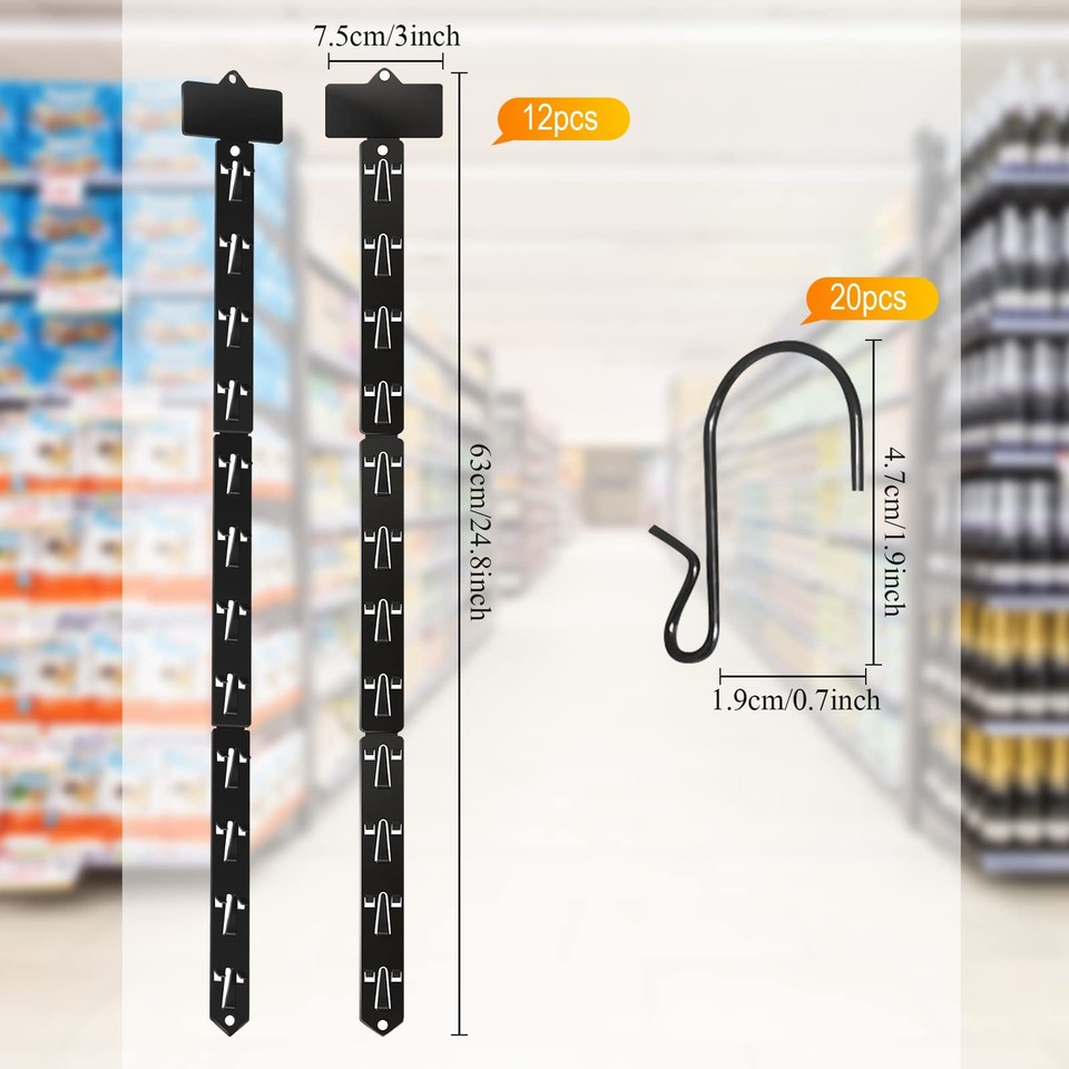 12 Packs Station Hanging Merchandise Strips with 20 S Hooks Retail ...