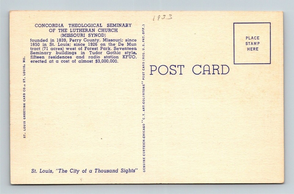 St Louis MO Concordia Theological Seminary Lutheran Missouri Vintage ...