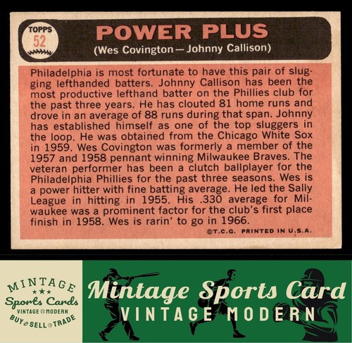 1966 Topps - Power Plus (Wes Covington / Johnny Callison) - #52 ...