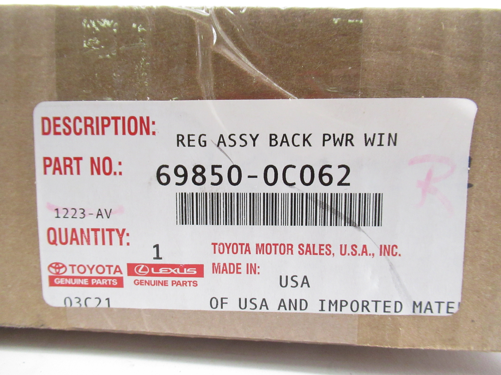 Genuine OEM Toyota 69850-0C062 Liftgate Power Window Regulator 2008 ...