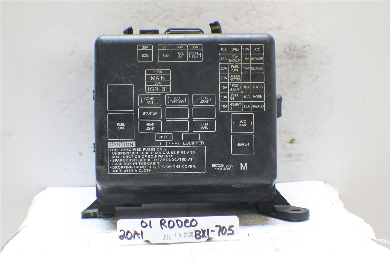 1998-2002 Isuzu Rodeo Underhood Fuse Relay Box Unit 71544850 Module 705 ...