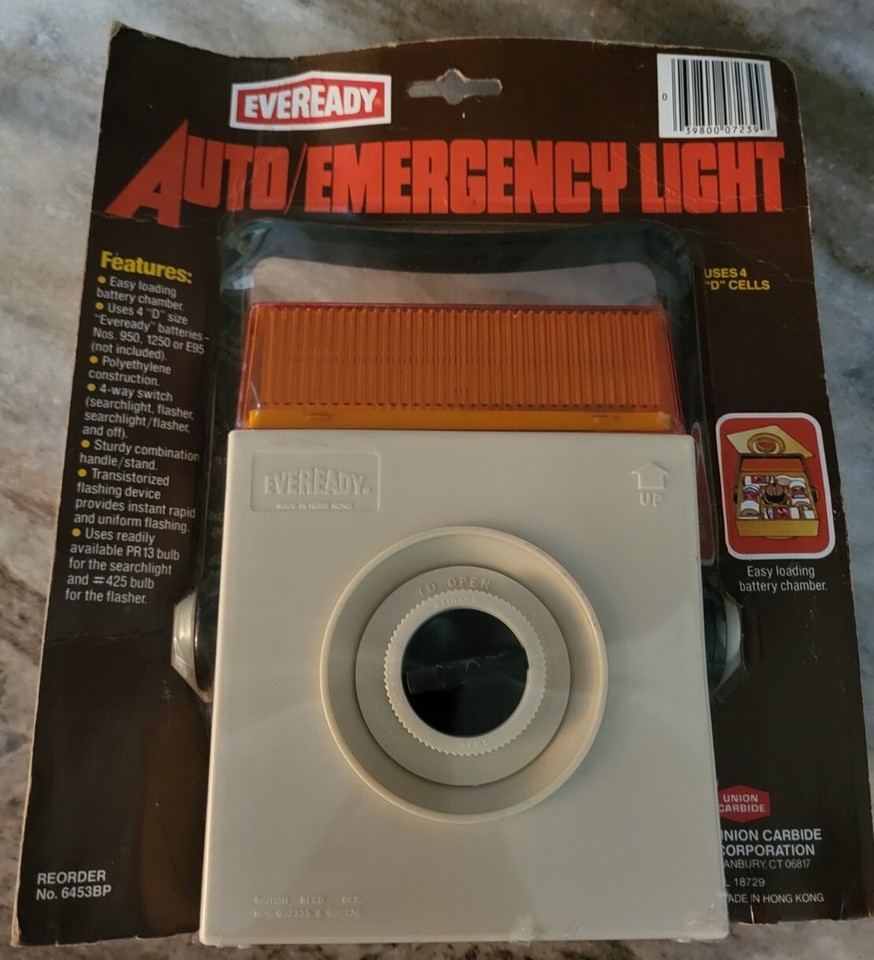NEW VINTAGE Eveready AUTO EMERGENCY Light FLASHLIGHT 1990s Model 6453BP ...