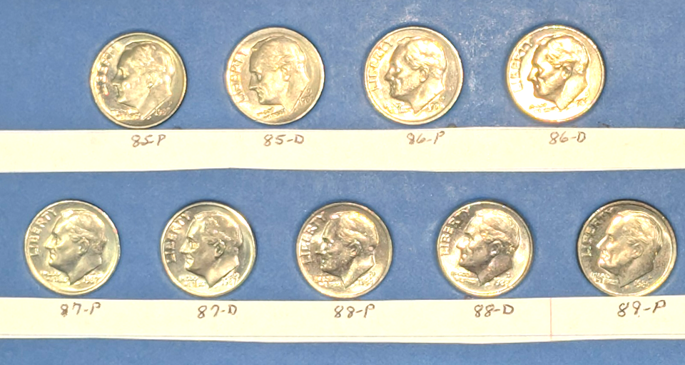 1965 - 2000 P&D ROOSEVELT DIMES 10C COMPLETE 69 COIN SET WITH ALBUM EB ...