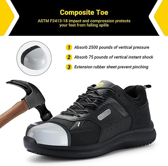 FitVille Men Extra Wide Safety Work Shoes Composite Toe Slip Resistant ...