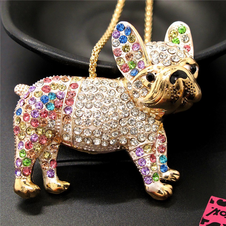 Fashion Women Mixcolor Rhinestone Bling Cute Pug Dog Crystal Pendant ...