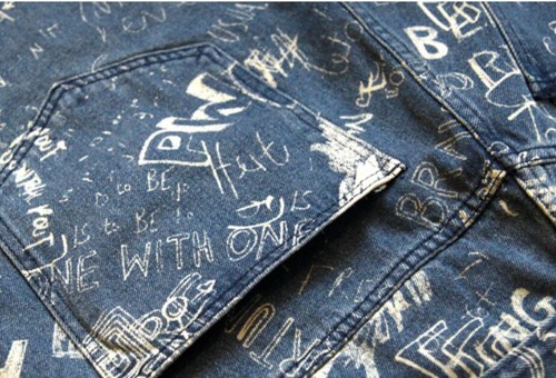 Men Blue Black Denim Letter Printed Straight Loose Fit Punk Jeans Pants ...