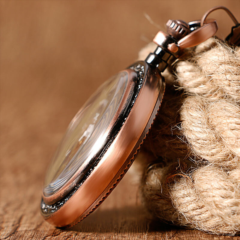 Mens Vintage Mechanical Pocket Watch Hand-Wind Red Copper Fob Watches ...