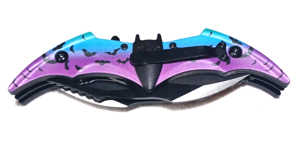 SPRING ASSISTED EDC BATMAN DUAL BLADE FOLDING KNIFE 12" OPEN | eBay