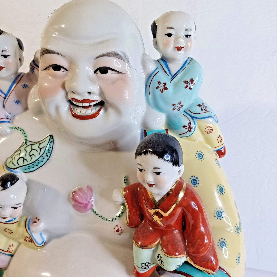 Smiling Buddha Statue Fertility Figurine Famille 5 Happy children 14" X ...