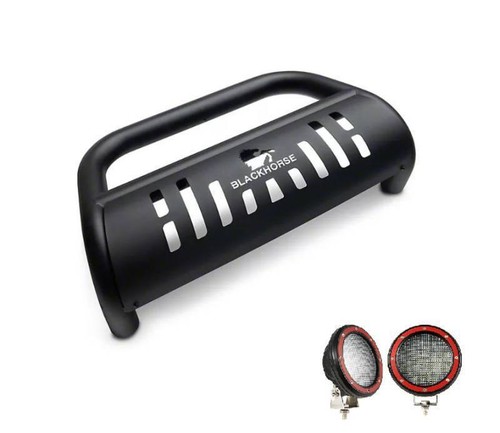 Black Horse Bull Bar Push Guard w/Skid Black w/5.3"LED Fits 2015-2022 ...