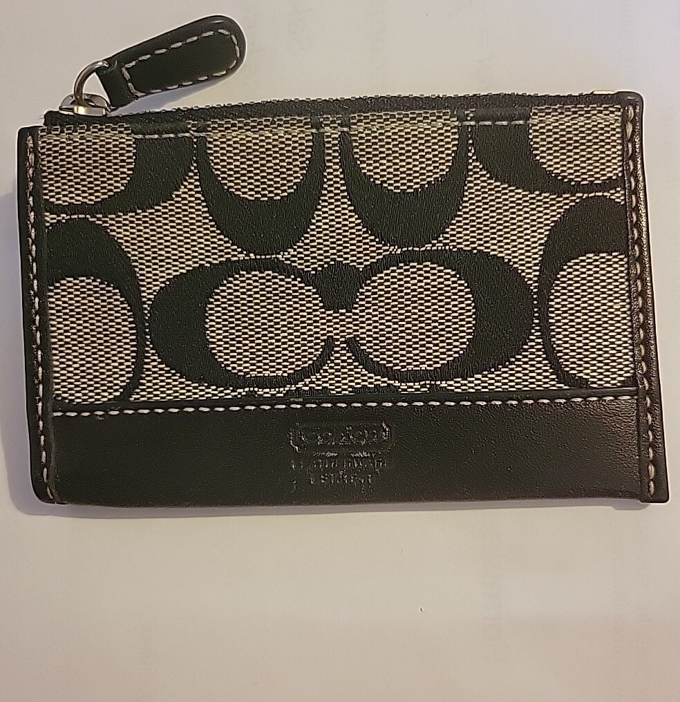 Coach Logo Canvas Leather Coin ID Card Wallet Key Cha… - Gem