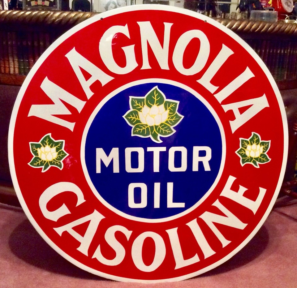 VINTAGE 42” PORCELAIN MAGNOLIA “MOTOR OIL” GASOLINE SIGN | eBay
