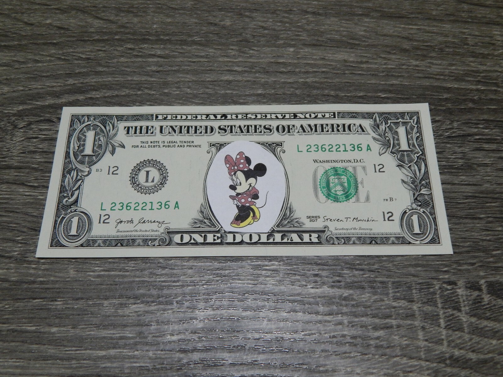 Disney's Minnie Mouse $1 Dollar Bill Real U.S. One Dollar Bill Money ...
