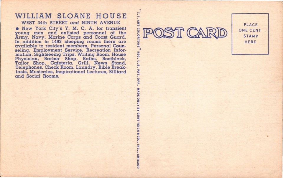 1930s William Sloane House YMCA Map City 34th Street New York NY Linen ...