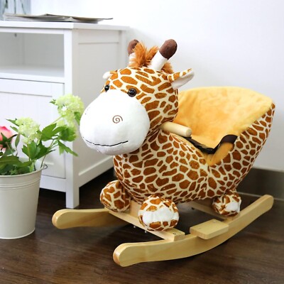 Kids Plush Rocking Horse Giraffe Ride-On Chair Toy Baby Rocker W ...