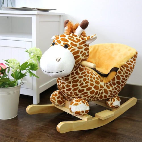 Kids Plush Rocking Horse Giraffe Ride-On Chair Toy Baby Rocker W ...