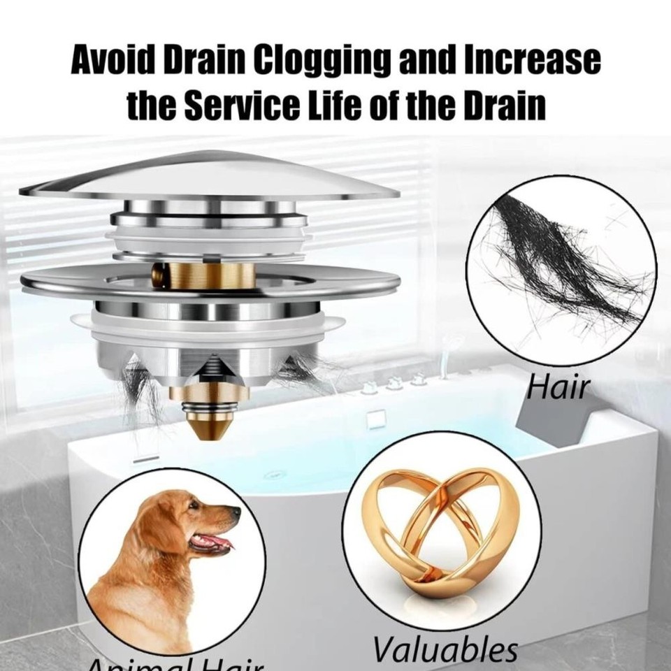 Pop Up Bathtub Drain Stopper Plug Silver Universal Fit for Bathroom ...