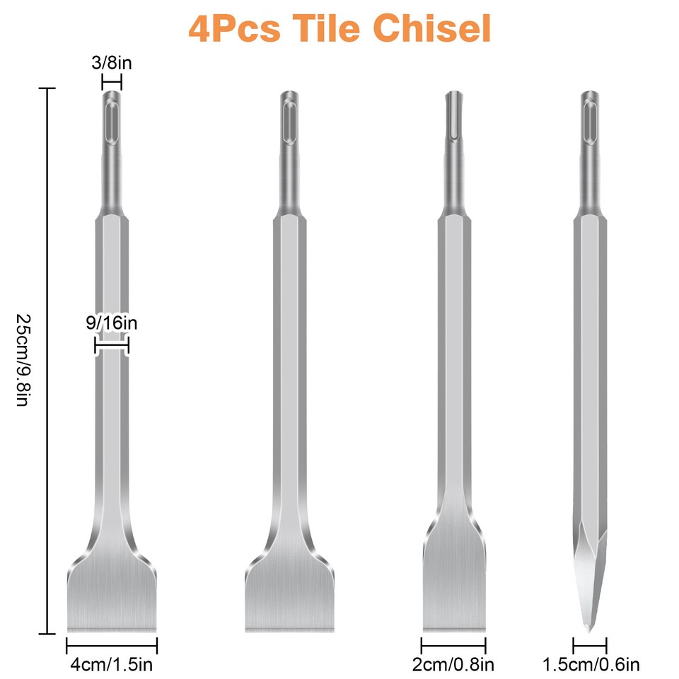 4pcs SDS Plus Hammer Drill Chisel Set Rotary Hammer Drill Bits Point ...