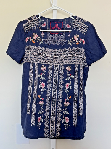 Johnny Was Embroidered Top Size XS Deep Plum Floral Embroidery Linen ...