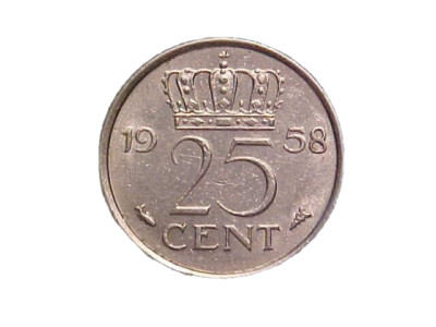 1958 Netherlands 25 Cents KM# 183 -Nice High Grade Circ Collector Coin ...