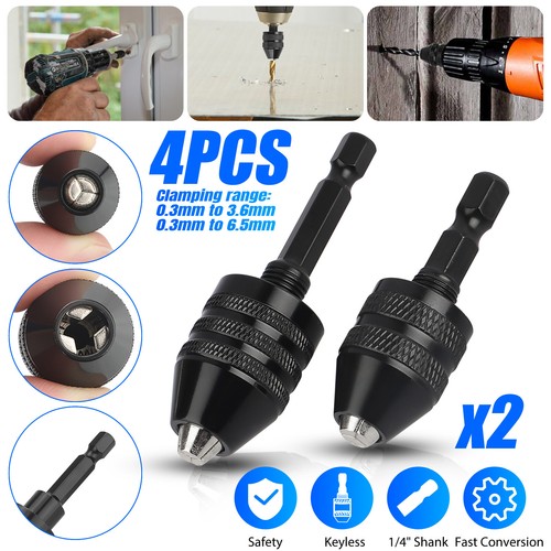 4x Keyless Chuck Conversion 1/4" Hex Shank Adapter Drill Bit Quick ...
