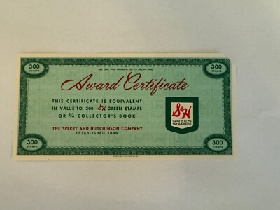 S & H Green 300 Stamps Award Certificates | eBay