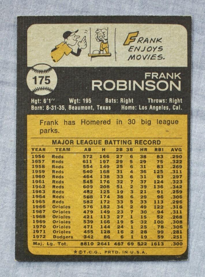 Frank Robinson HOF MVP California Angels Orioles 1973 Topps Rookie Card ...
