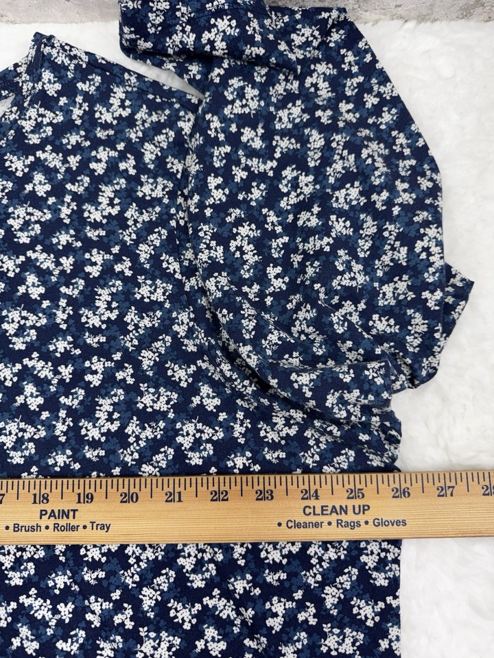 Lands End Classic Tee Top 100% Cotton Navy Blue Floral Print Long ...