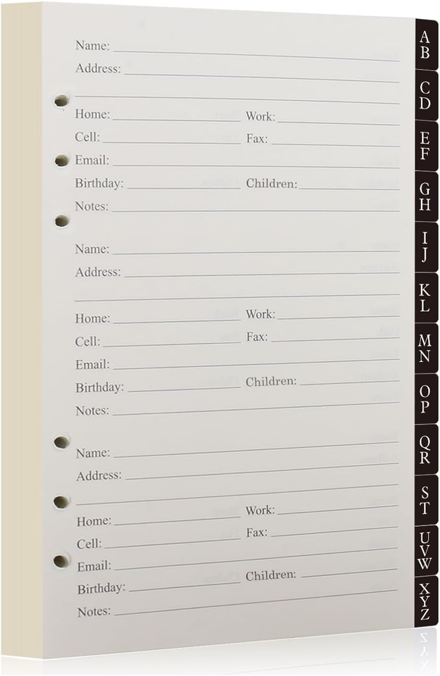 Address Book Refill Pages 648 Contacts (236 Replacement Pages of ...