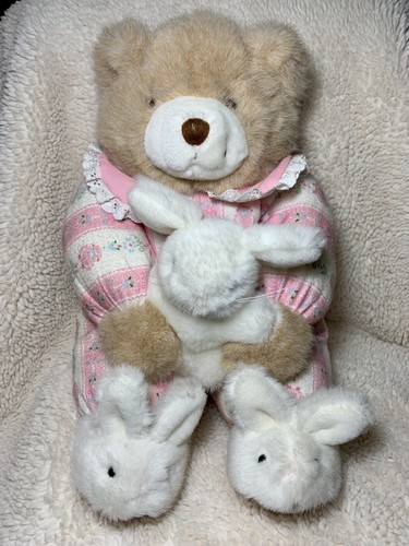 Vintage 90s Teddy Bear Pajamas Bunny Slippers Stuffed Animal Plush ...