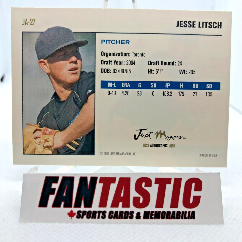 Jesse Litsch #JA-27 2007 Just Memorabilia Card Toronto Blue Jays | eBay