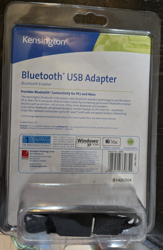 Kensington Bluetooth USB Adapter 33085 85896330851| eBay