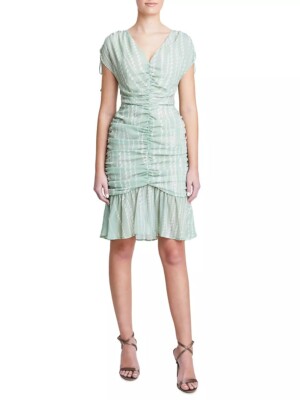 Santorelli SANDY Knee Length Cap Sleeve Fitted Dress with Ruching Aloe ...