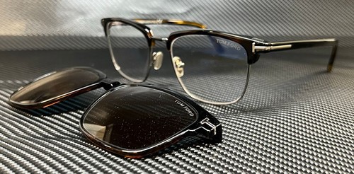 TOM FORD FT5683-B 052 Shiny Dark Havana Blue Block Clip On 54 mm Men's ...