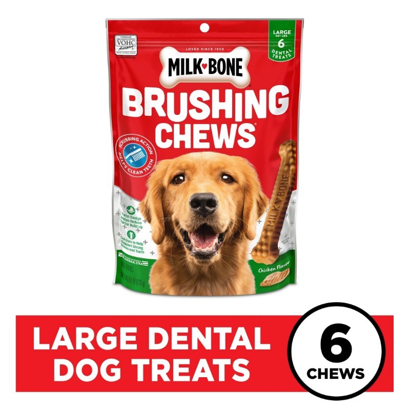 Milk Bone Brushing Chews Daily Dental Dog Treats,8.1 oz Bag, 6 Bones ...