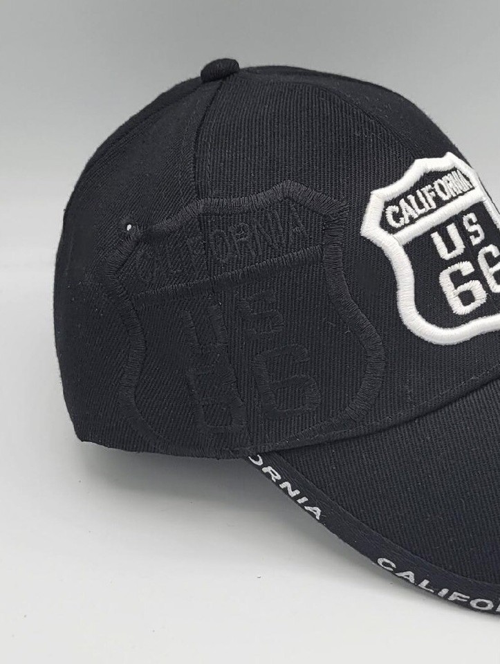 California US Route 66 Hat Black Adjustable Strap Cap Embroidered Logo ...