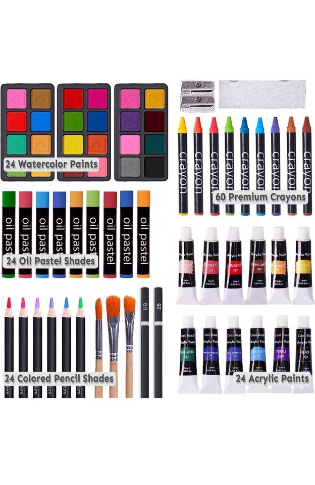 175 Piece Deluxe Art Set with 2 Drawing Pads, Acrylic Paints,Crayons ...