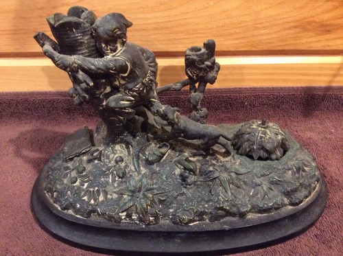 Antique French Bronze Inkwell Dog Chasing Boy In Tree And Matchstick ...