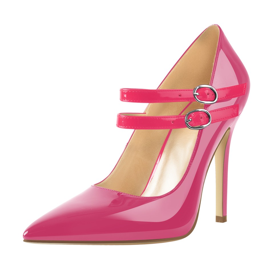 Women's Pointed Toe Ankle Straps Slim Heel Double Belts Classic Buckle ...