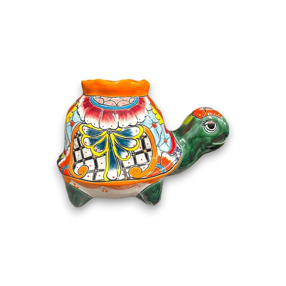 Vibrant Talavera Turtle Planter | Colorful Hand-Painted Mexican Pottery ...