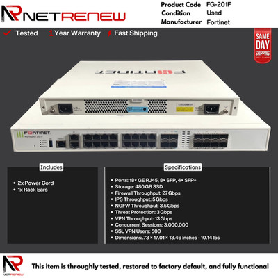 Fortinet FG-201F FortiGate 201F Network Security Firewall Appliance | eBay