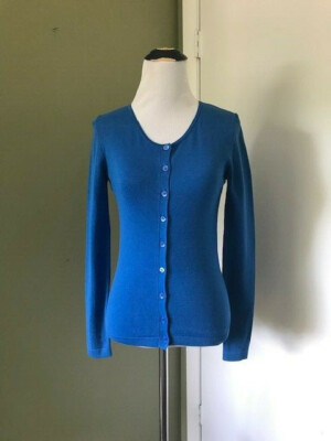 BCBG MAX AZRIA WOMEN BLUE LONG SLEEVE BUTTON UP CARDIGAN SWEATER SZ XS ...