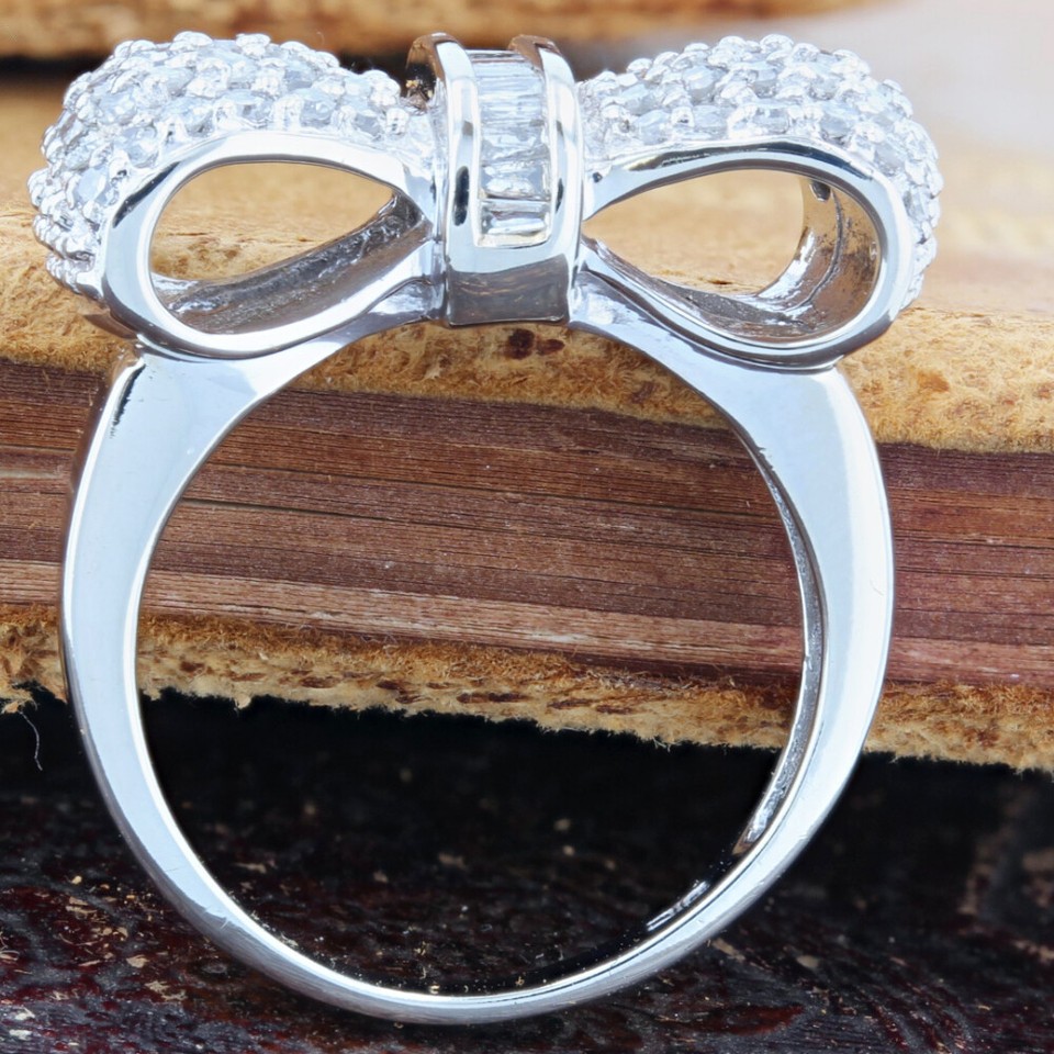 14K White Gold Pavé set Diamond Birthday Present Bow Ring | eBay