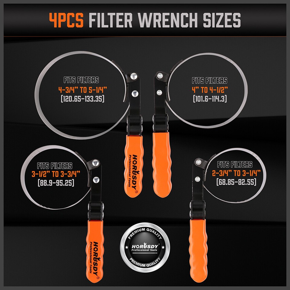 5-Swivel Oil Filter Wrenches 2-3/4" - 5-1/4" 68.85-133.35mm 12 ...