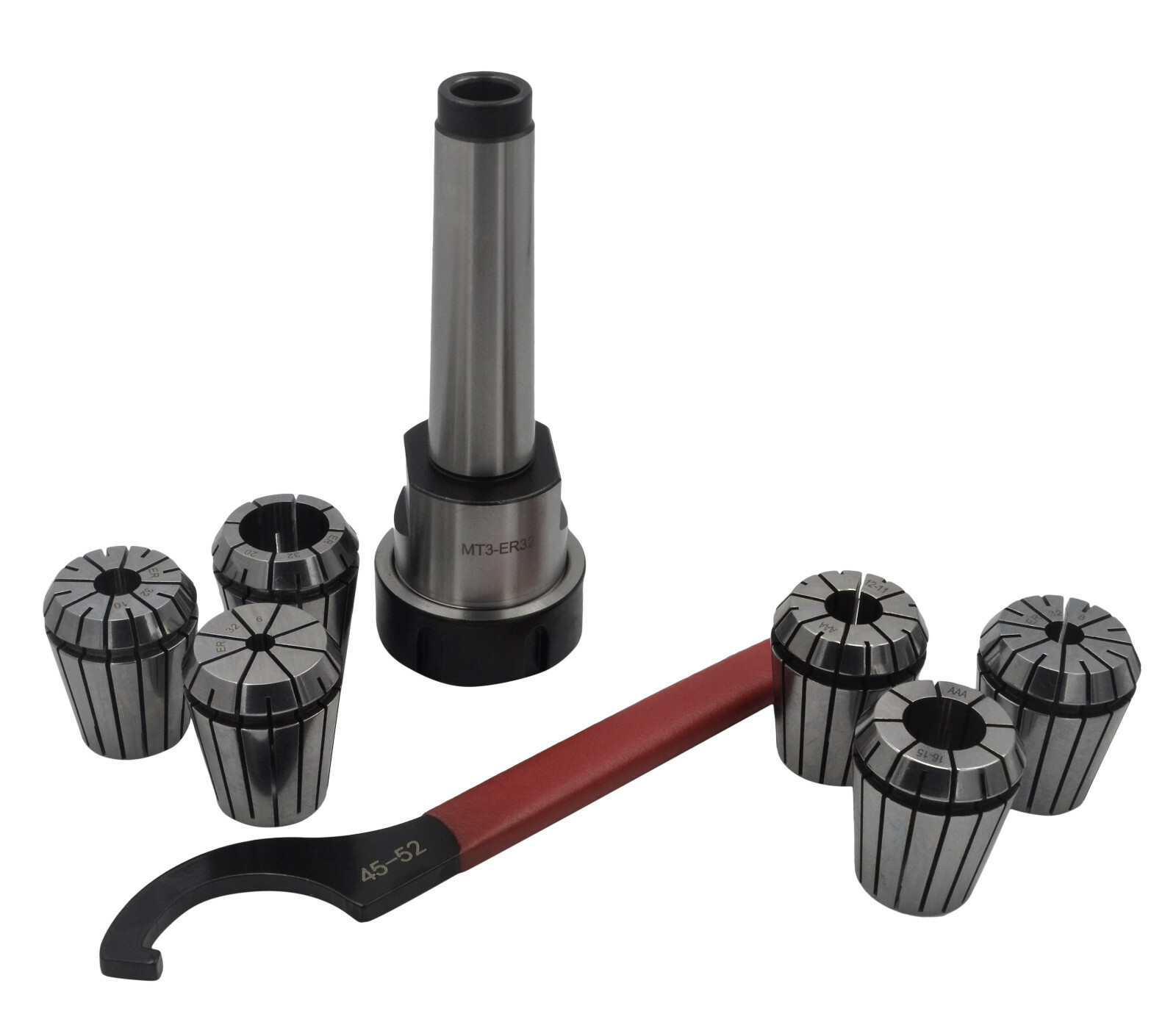 ER32 MT3 M12 Drawbar Precision 6 pc Collet Set in a case tolerance 0 ...