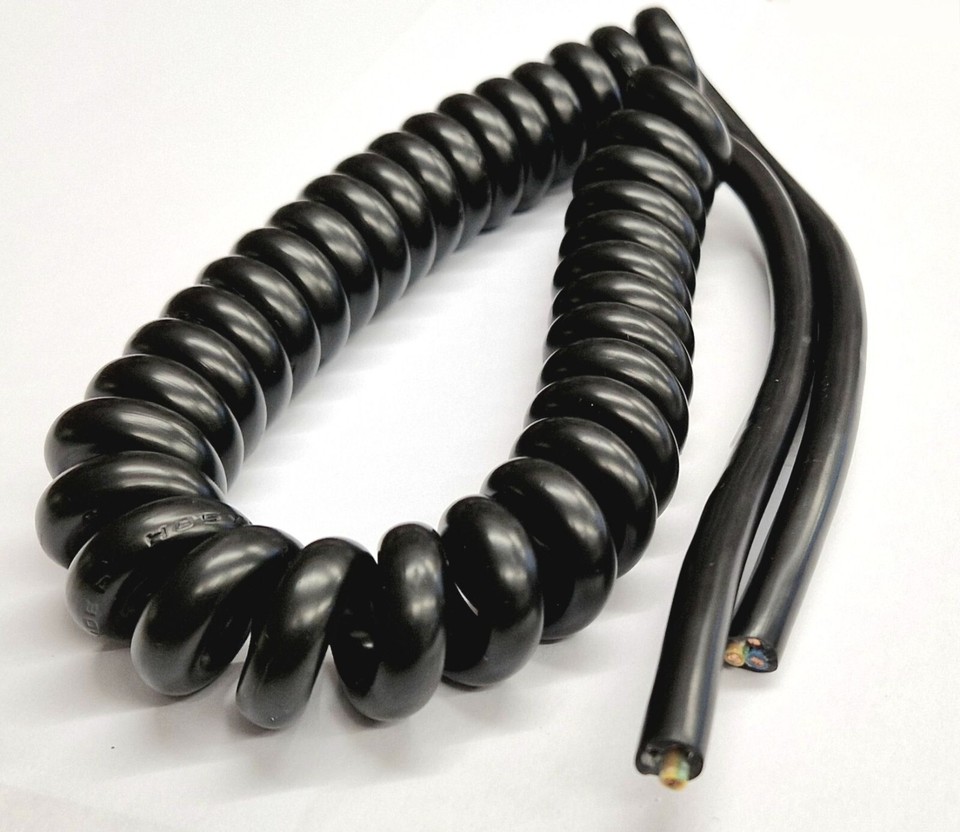 CURLY COILED SPIRAL MAINS FLEX CABLE LEAD 13a STRETCH 3 Core x 1.25mm ...