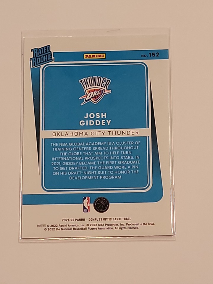 Josh Giddey 2021-22 Panini Donruss Optic #152 Rated Rookie RC Giddy OKC ...